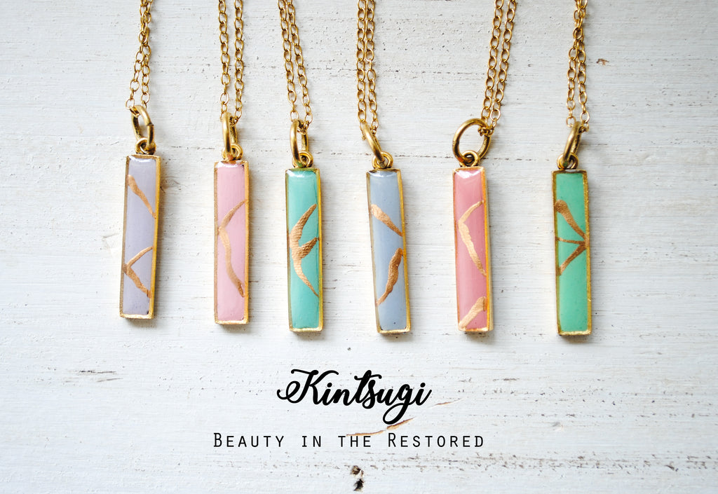 Kintsugi Inspired Pendants - Kintsugi Bar Necklace - Colorized Clay ...